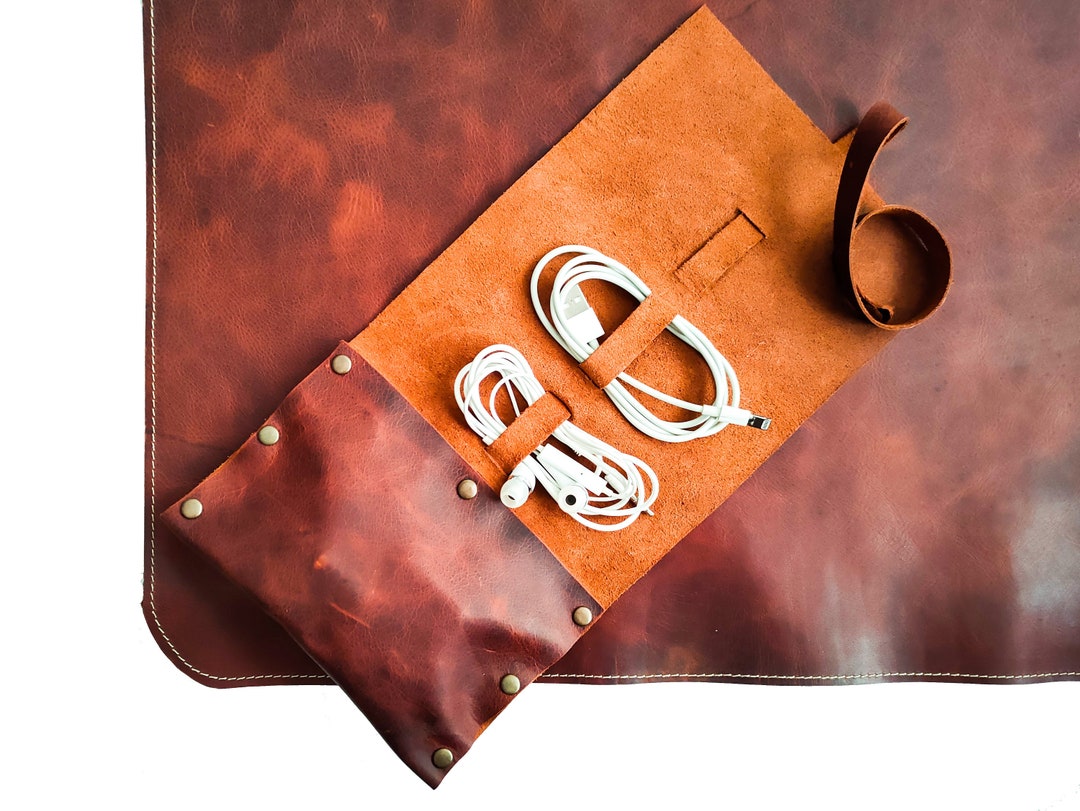 Personalized Cable Organizer, Leather Cord Wrap, Travel Tech Organizer ...