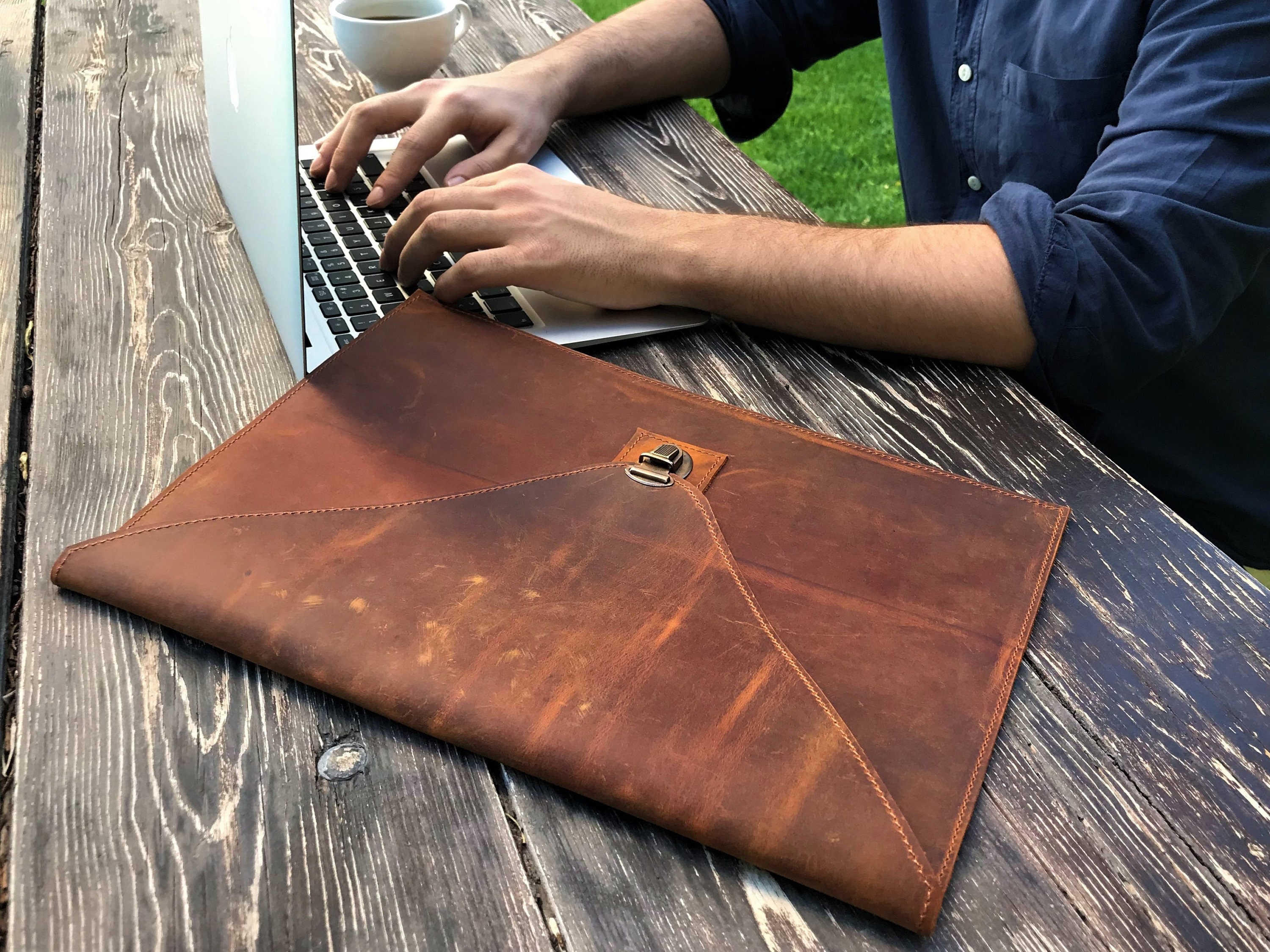 Personalized Full Grain Leather MacBook M1 M2 M3 Sleeve Bag -13 Inches ...