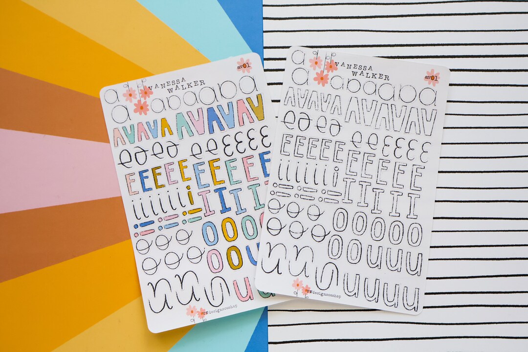 Vowels ONLY Alphas Sticker Bundle | Hand Drawn Alphas | Outlined Alphas ...