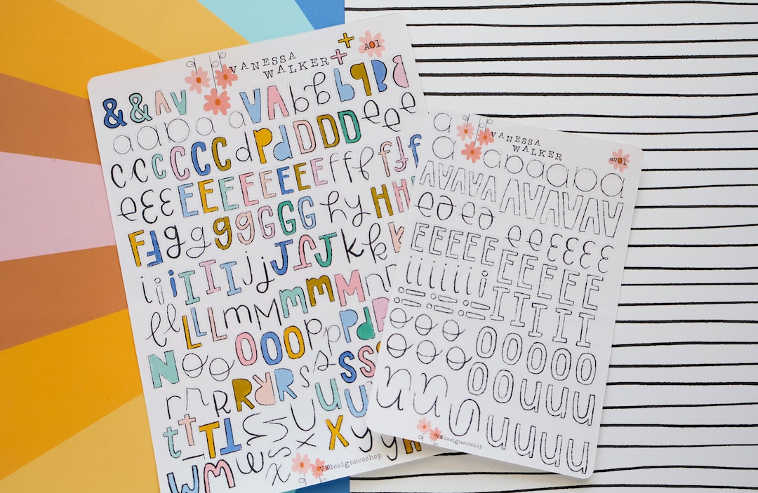 Alpha + Vowel Sticker (B+W) Bundle Set | Hand Drawn Alpha Stickers ...