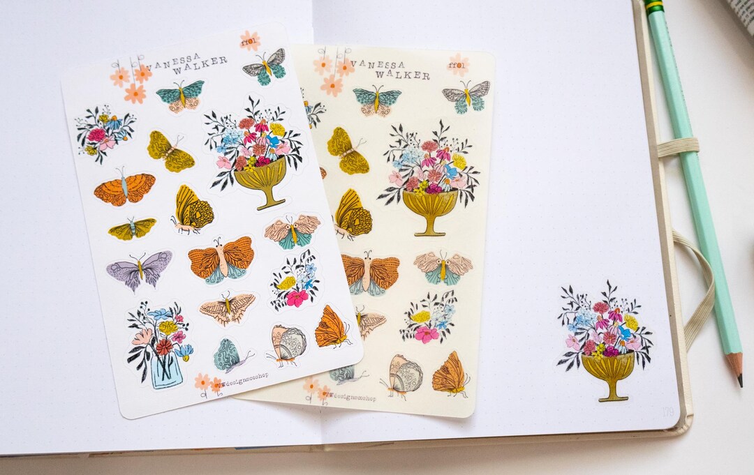 Flutter + Flora Sticker Sheet (clear) | Planner Stickers | Journaling ...