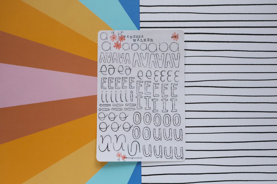 Vowels ONLY Alpha Stickers - Black + White | Hand Drawn Alphabet ...