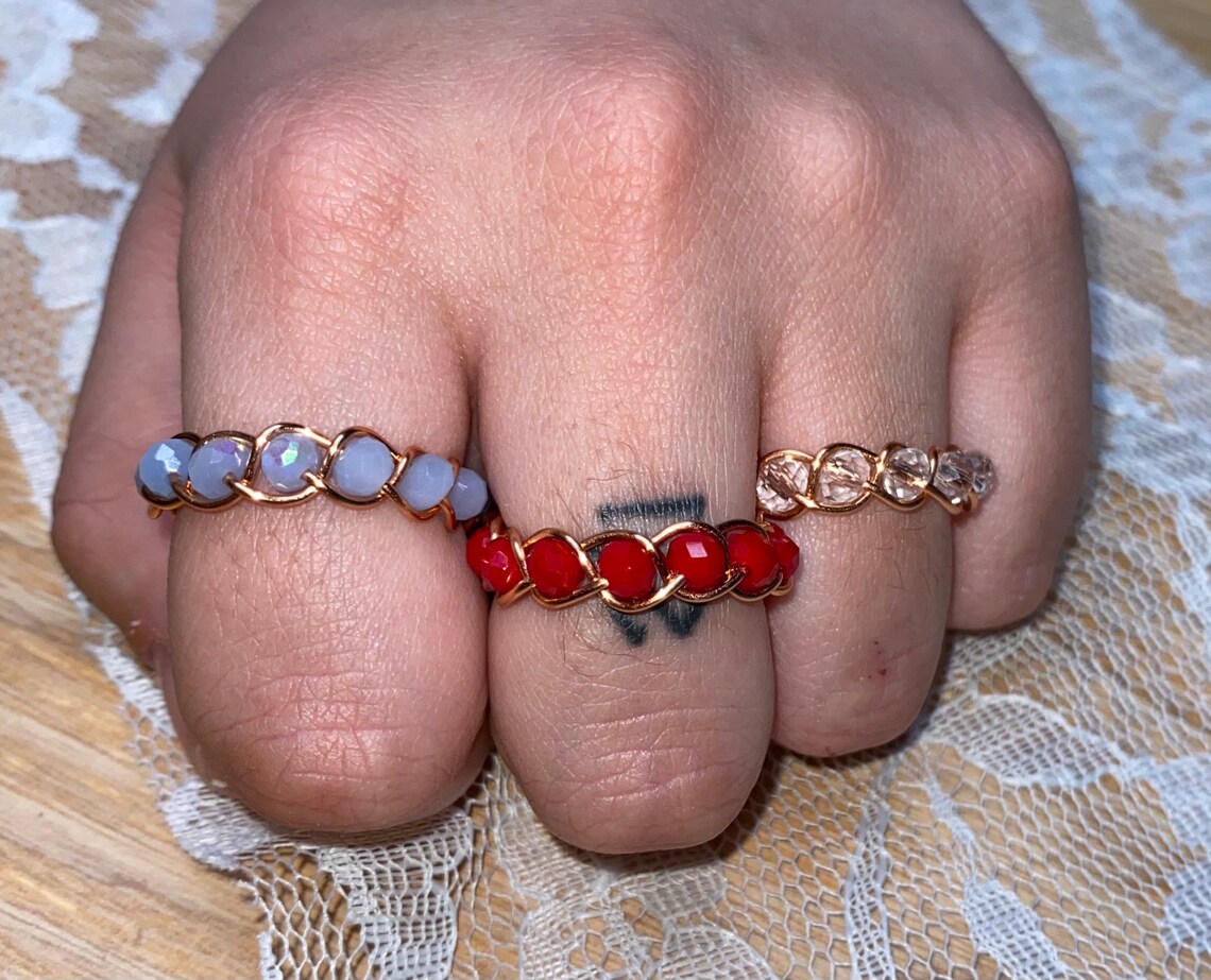 Beaded Wire Rings. Braided. Silver Brown Gold and Rose - Etsy