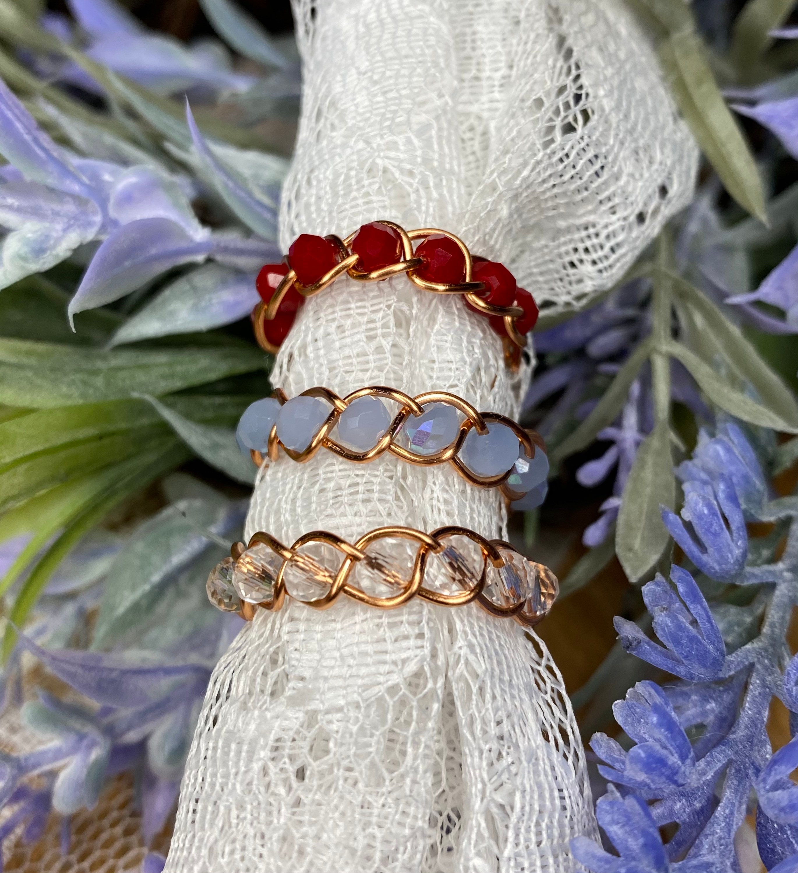 Beaded Wire Rings. Braided. Silver Brown Gold and Rose - Etsy