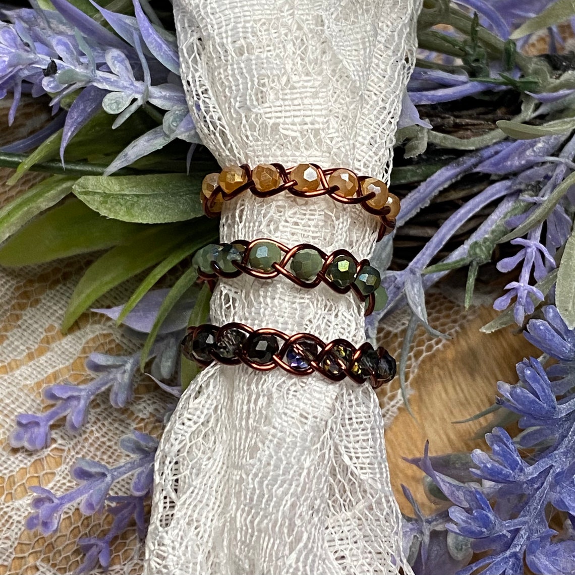 Beaded Wire Rings. Braided. Silver Brown Gold and Rose - Etsy