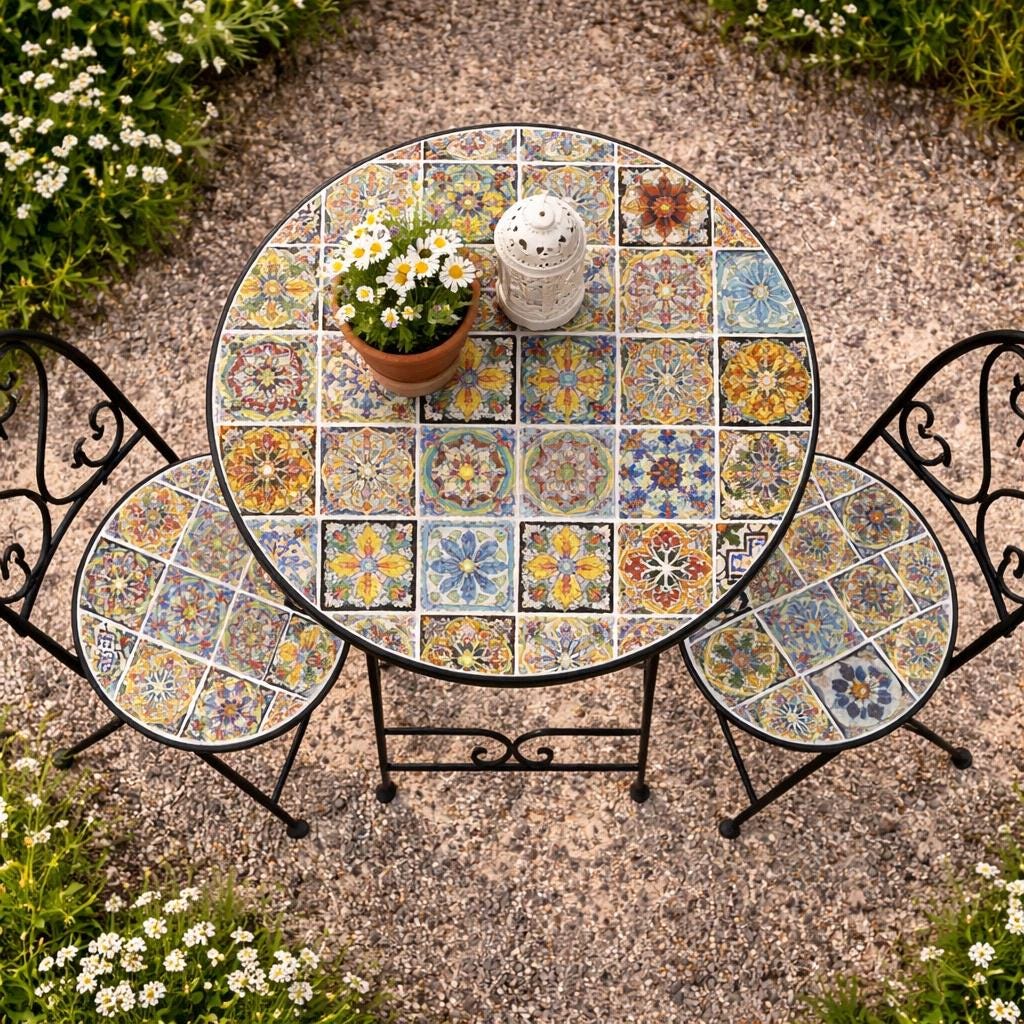 Mosaic Bistro Set for 2, Ceramic Tile Patio Table and Chairs, Garden ...