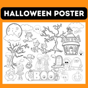 Halloween Themed Digital Coloring Poster for Kids, Printable Halloween ...