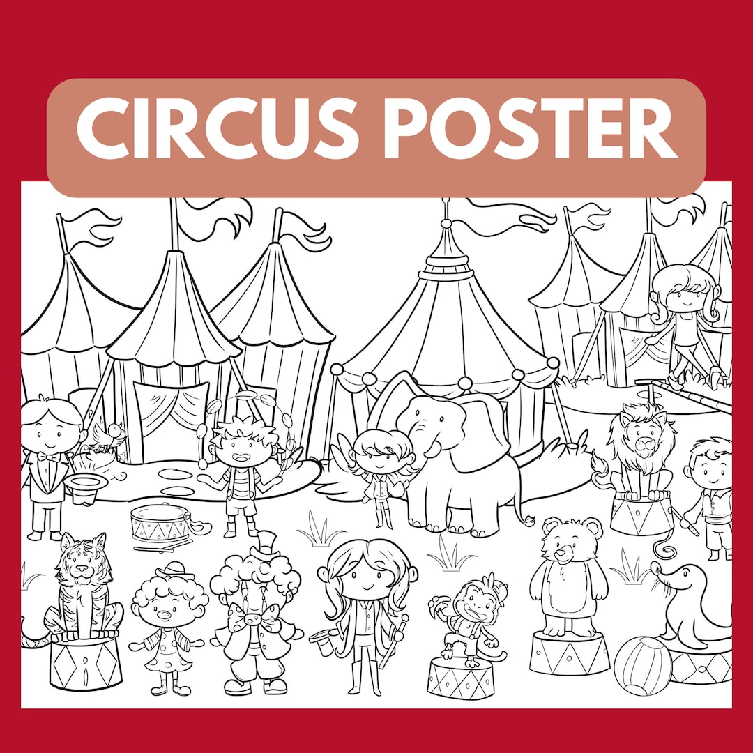 Circus Themed Digital Coloring Poster for Kids, Printable Circus ...