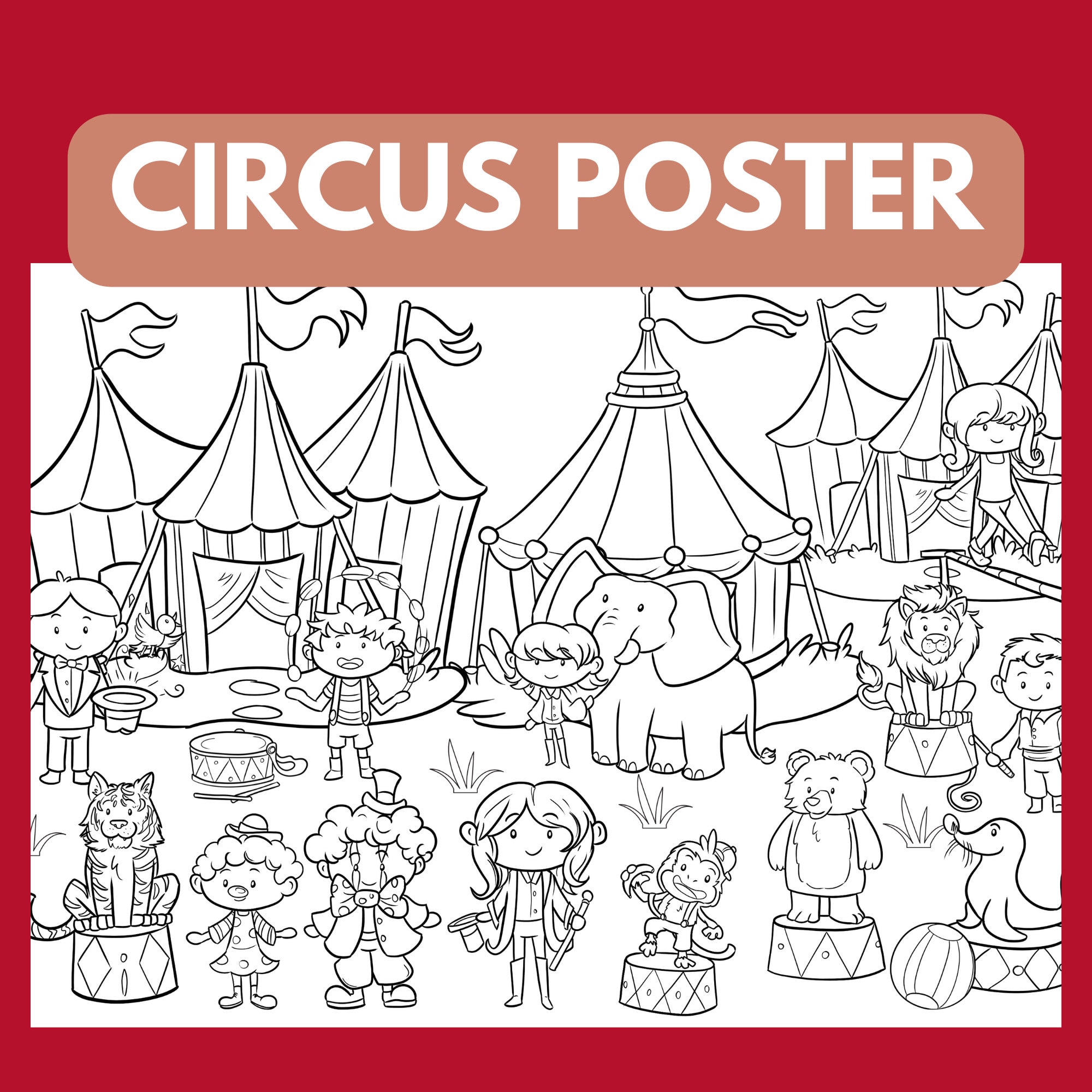 Circus Themed Digital Coloring Poster for Kids, Printable Circus ...