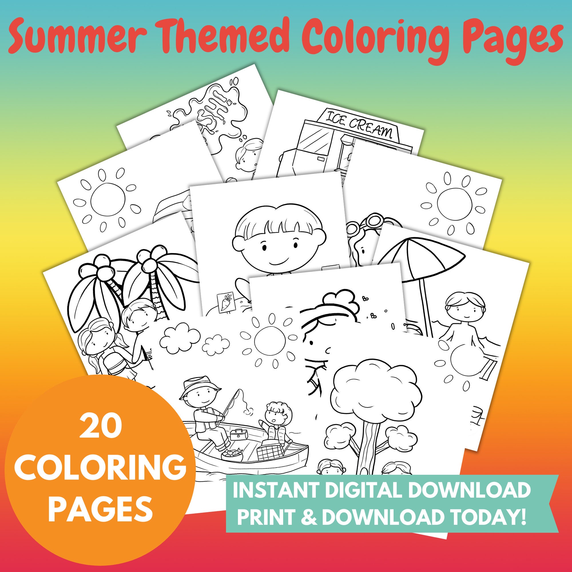 Summer Coloring Pages, 20 Printable Summer Themed Coloring Pages for ...