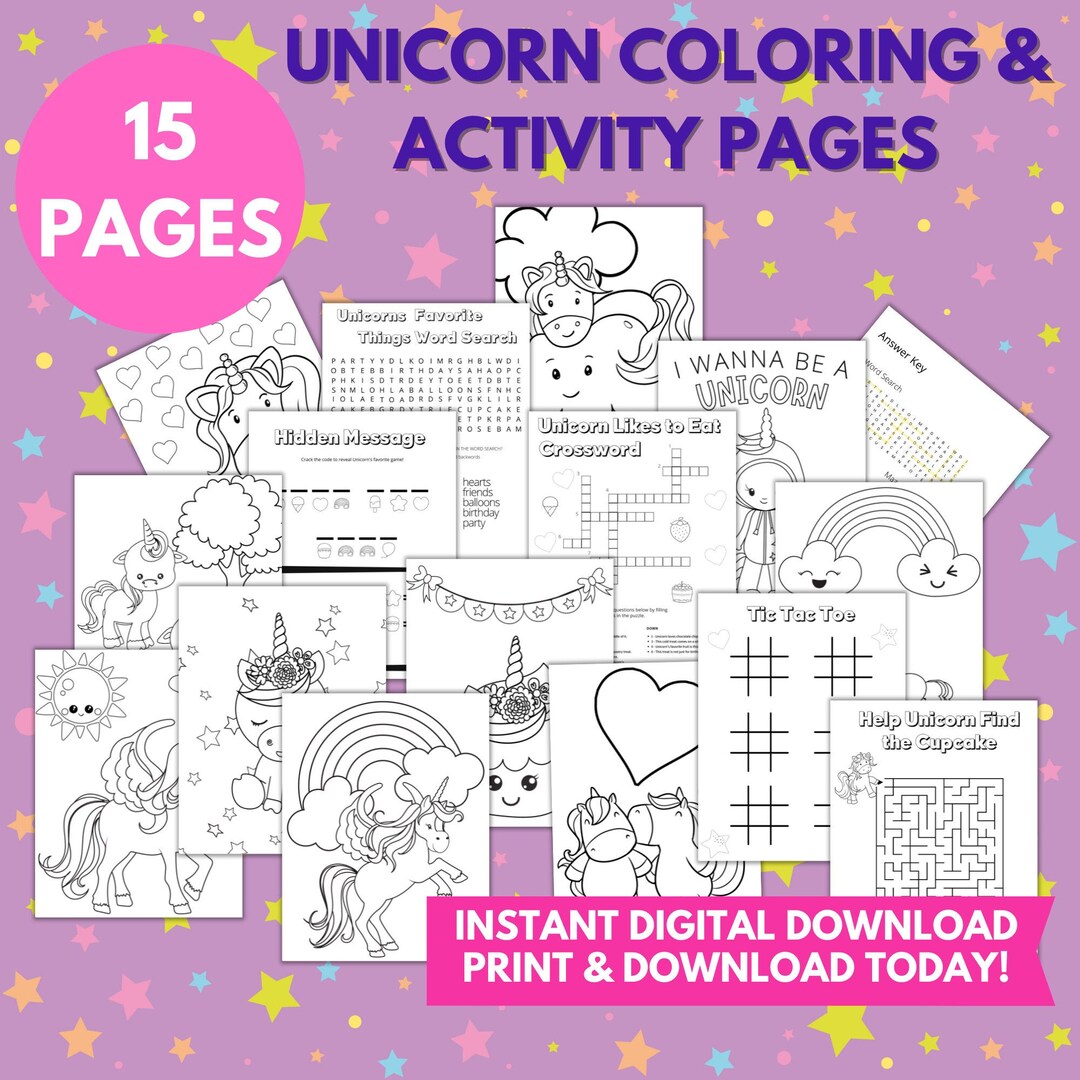 Unicorn Coloring & Activity Pages for Kids and Teens, 15 Printable ...