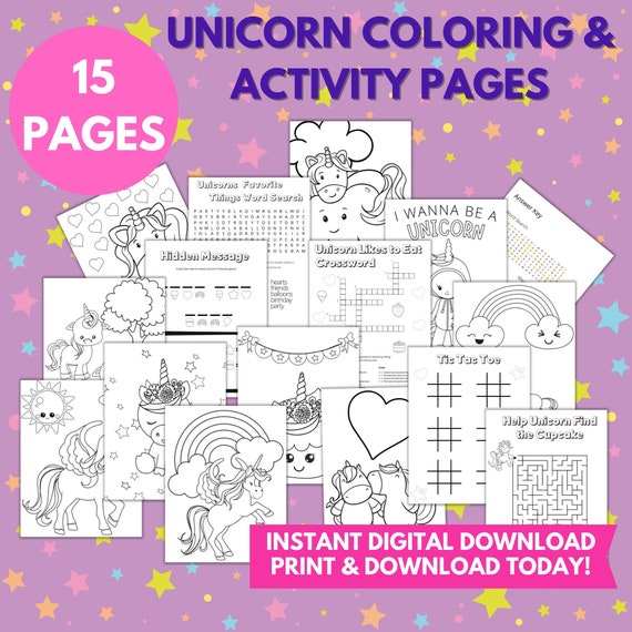 Unicorn Coloring & Activity Pages for Kids and Teens 15 - Etsy