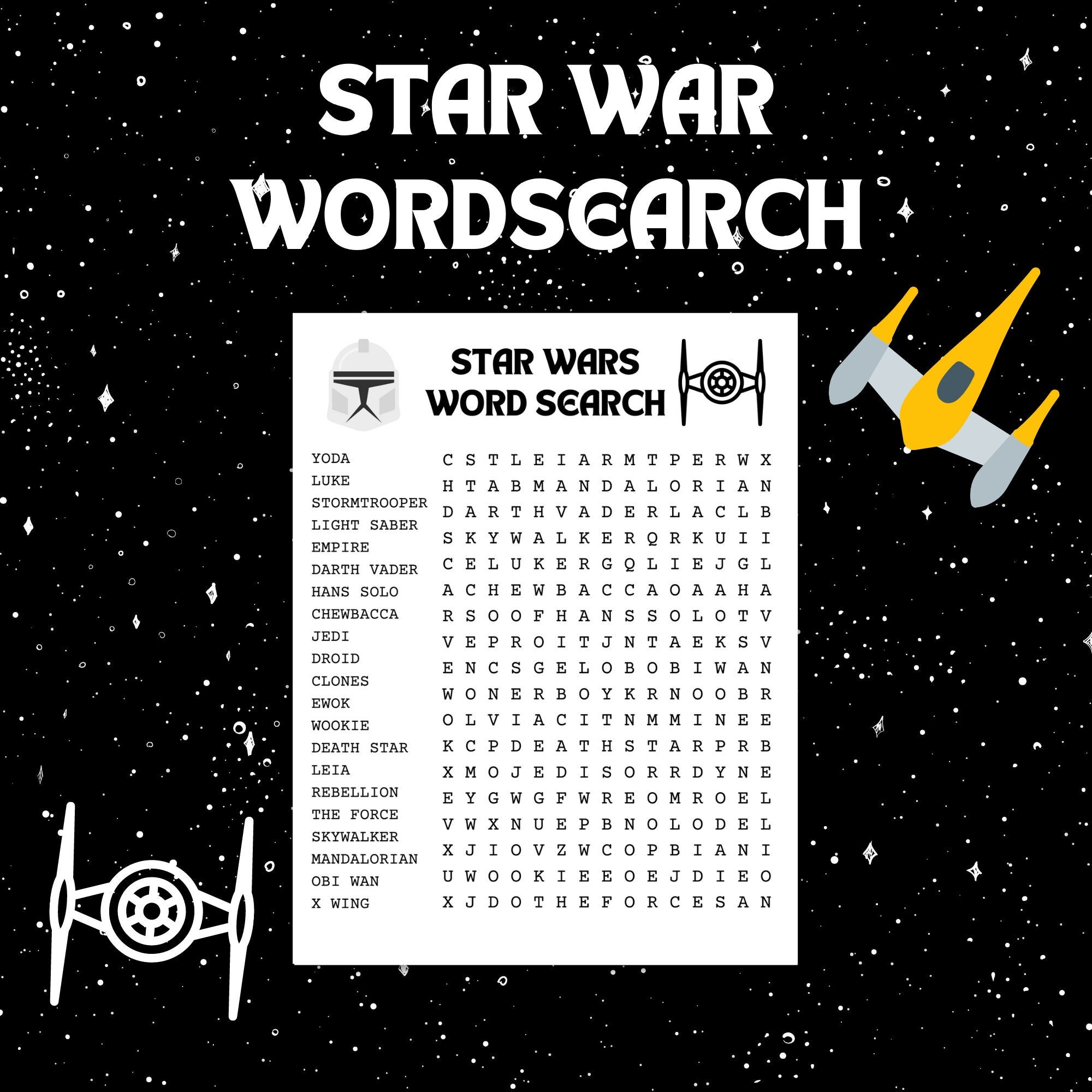 Star Wars Themed Word Search, Words Search for Kids, Star Wars Theme ...