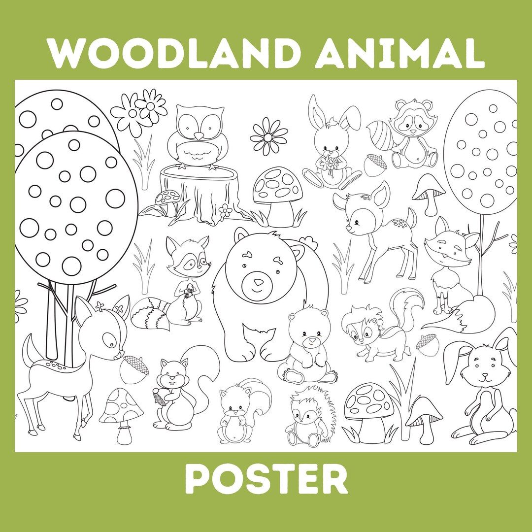 Woodland Animal Themed Digital Coloring Poster for Kids, Printable ...