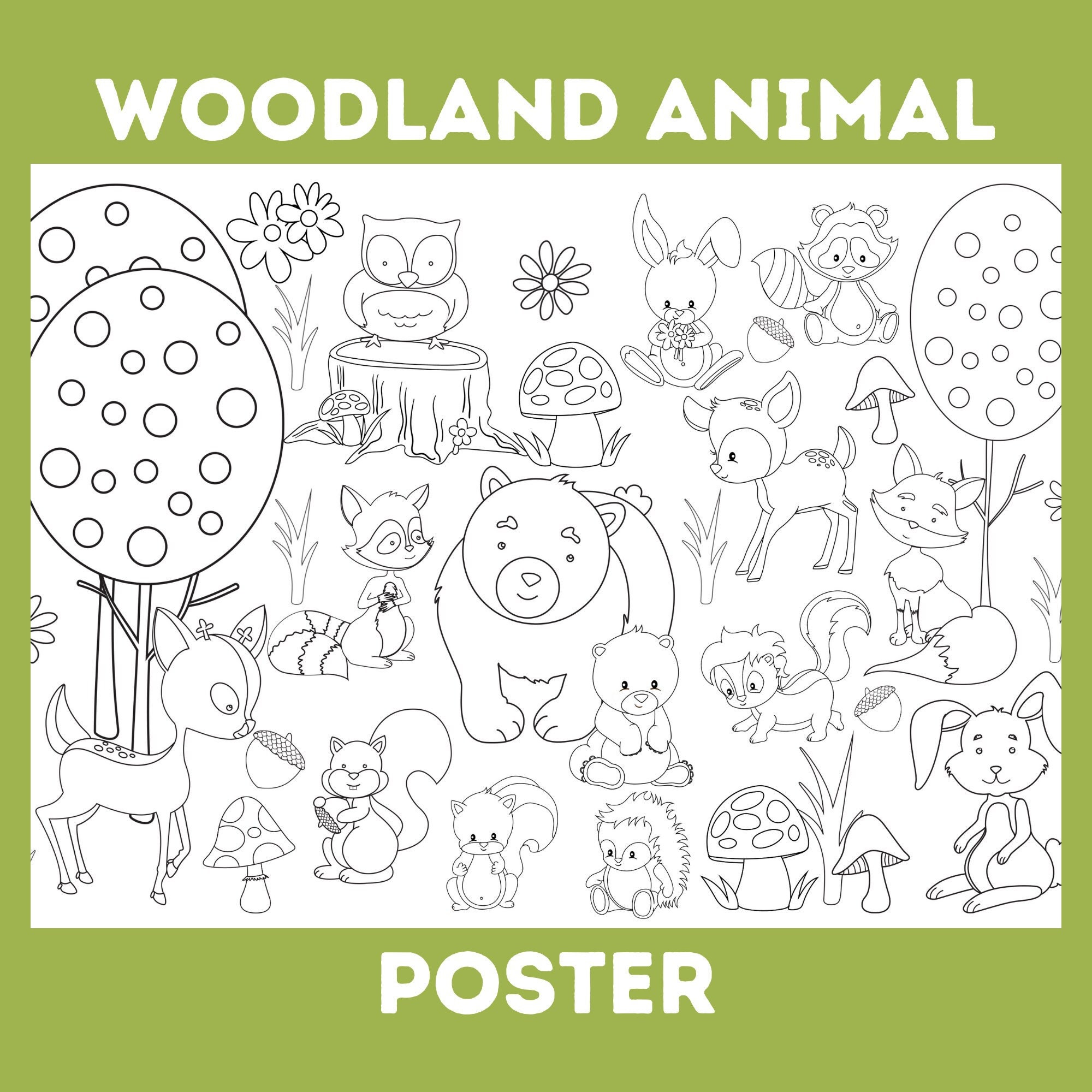 Woodland Animal Themed Digital Coloring Poster for Kids, Printable ...