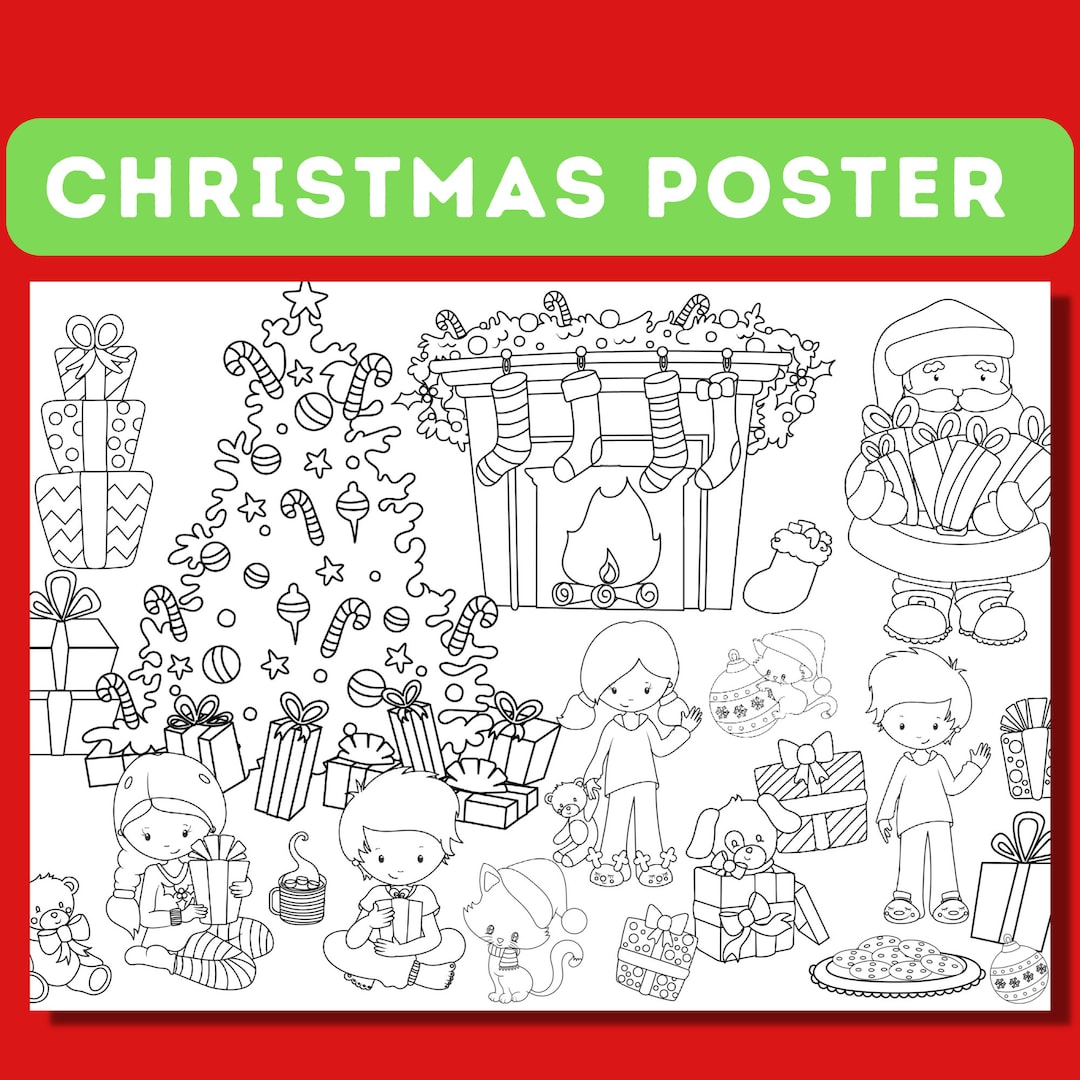 Christmas Themed Digital Coloring Poster for Kids, Printable Christmas ...