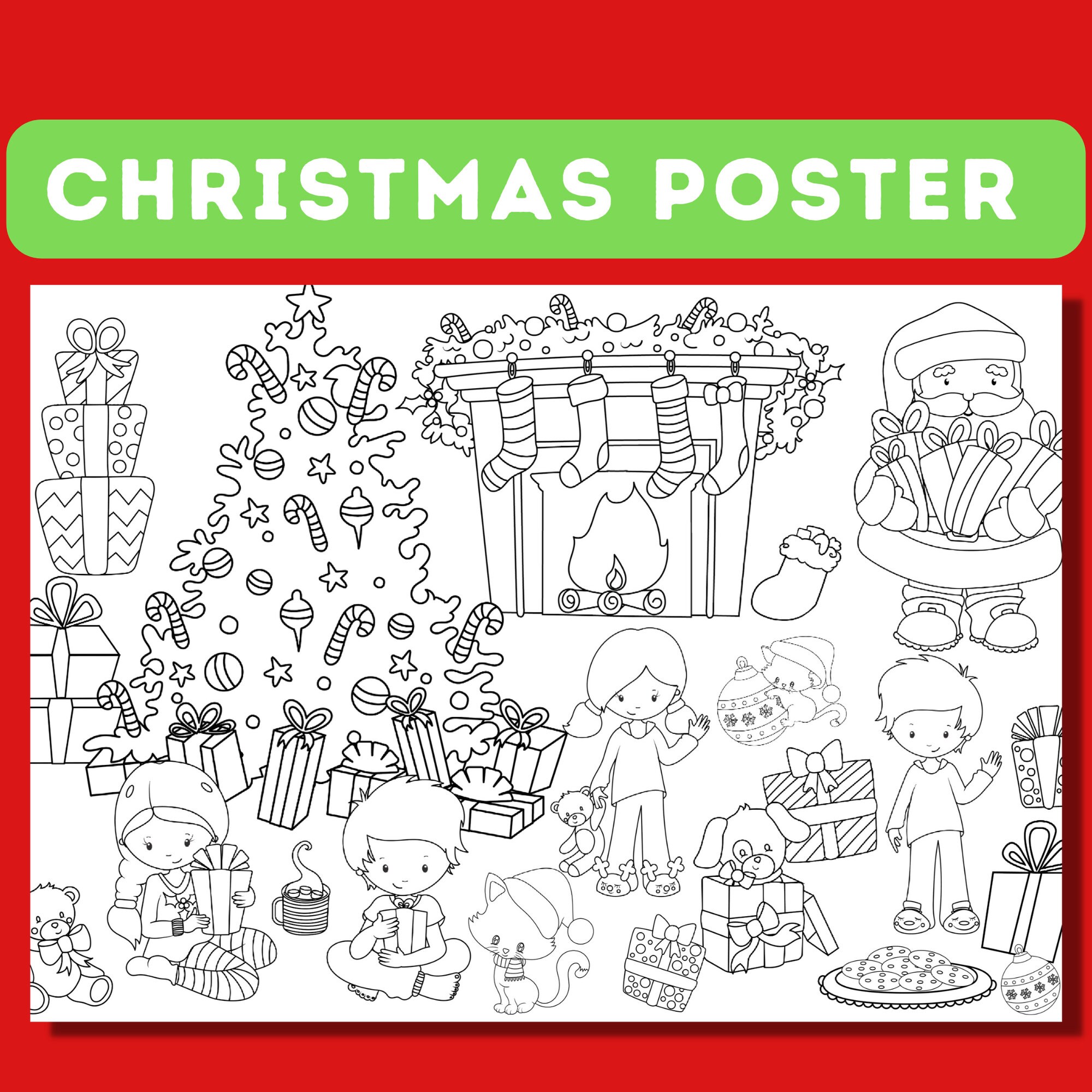 Christmas Themed Digital Coloring Poster for Kids, Printable Christmas ...