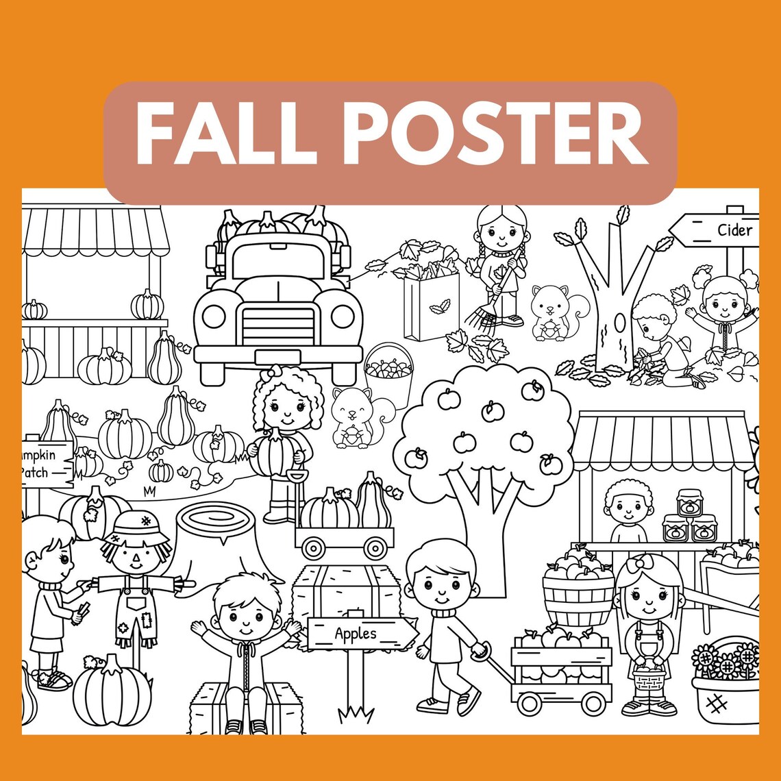 Fall Themed Digital Coloring Poster for Kids Printable Fall - Etsy