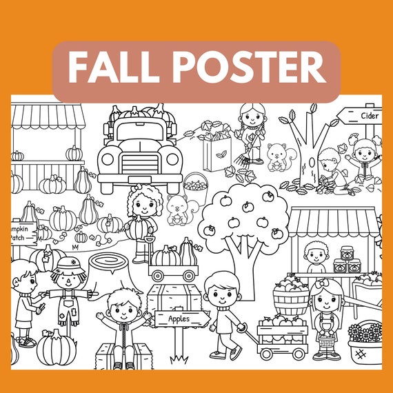 Fall Themed Digital Coloring Poster for Kids Printable Fall - Etsy