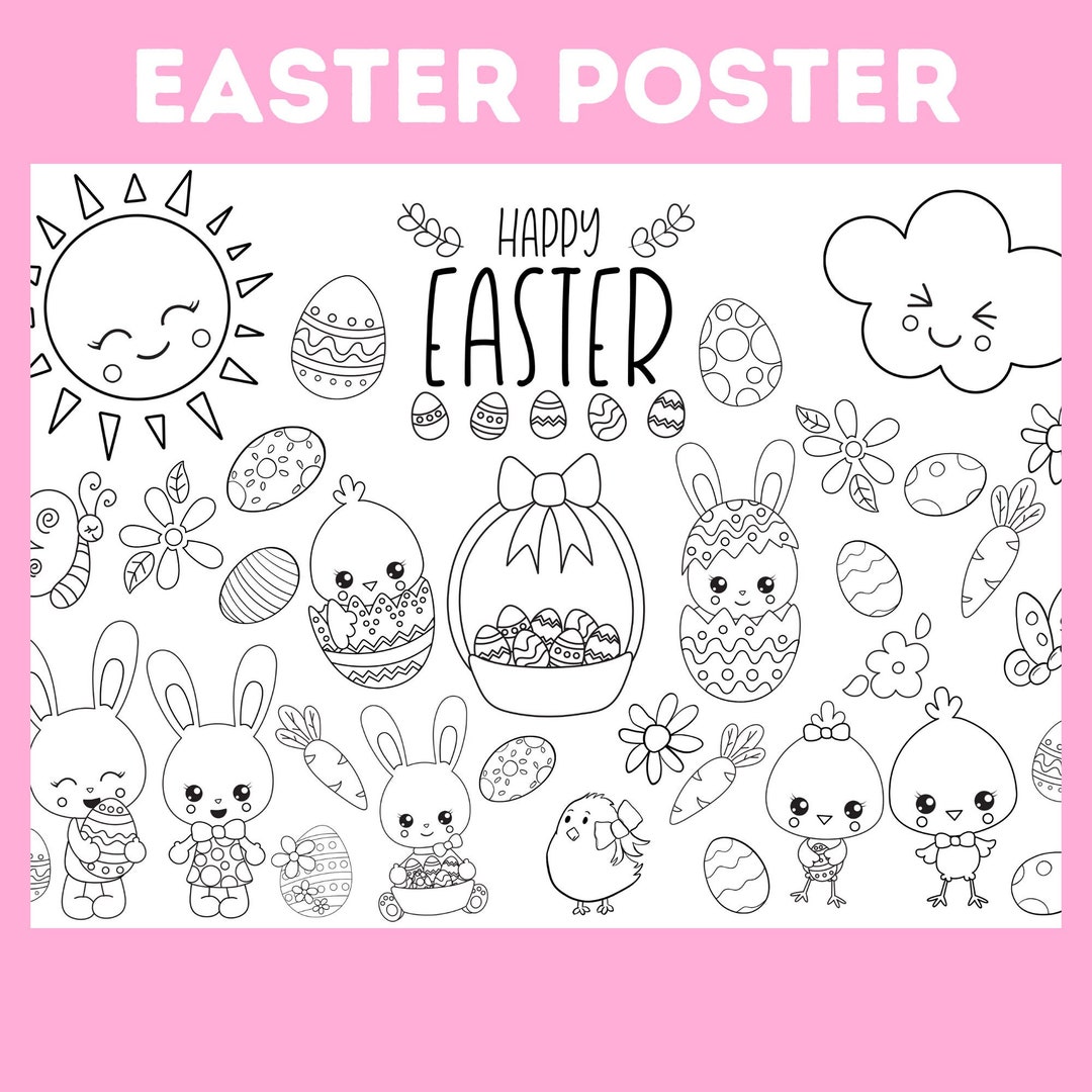 Easter Digital Coloring Poster for Kids, Printable Easter Coloring ...