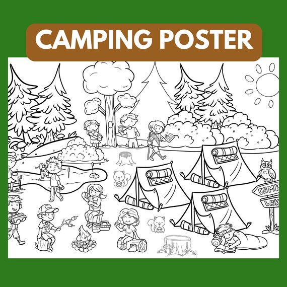 Camping Themed Coloring Poster for Kids Printable Camping - Etsy