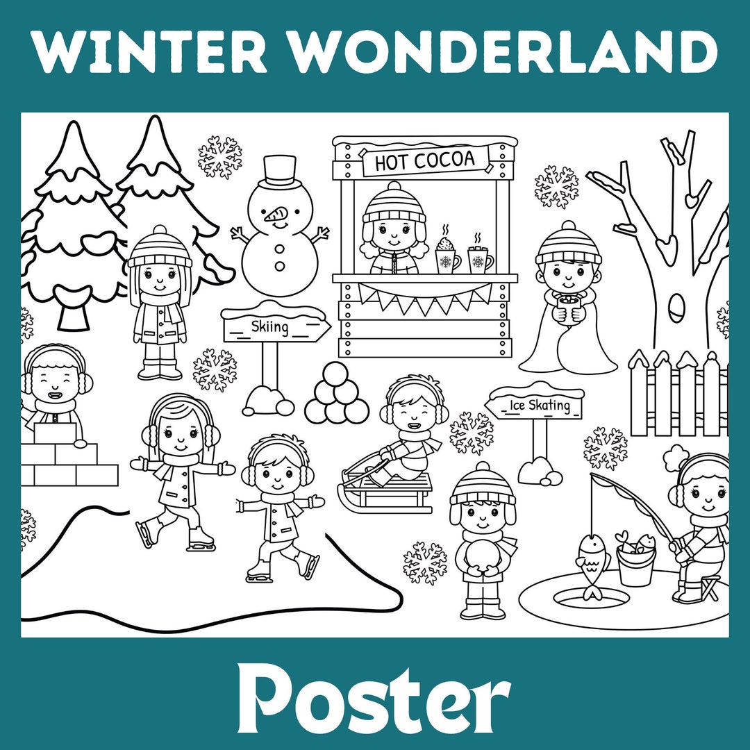 Winter Themed Digital Coloring Poster for Kids, Printable Coloring ...