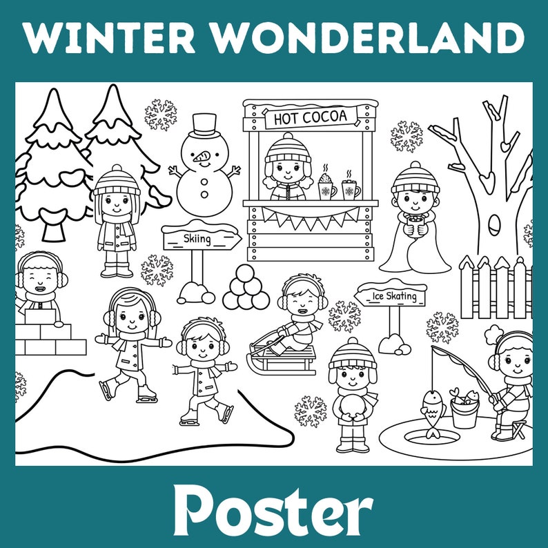 Winter Themed Digital Coloring Poster for Kids, Printable Coloring ...