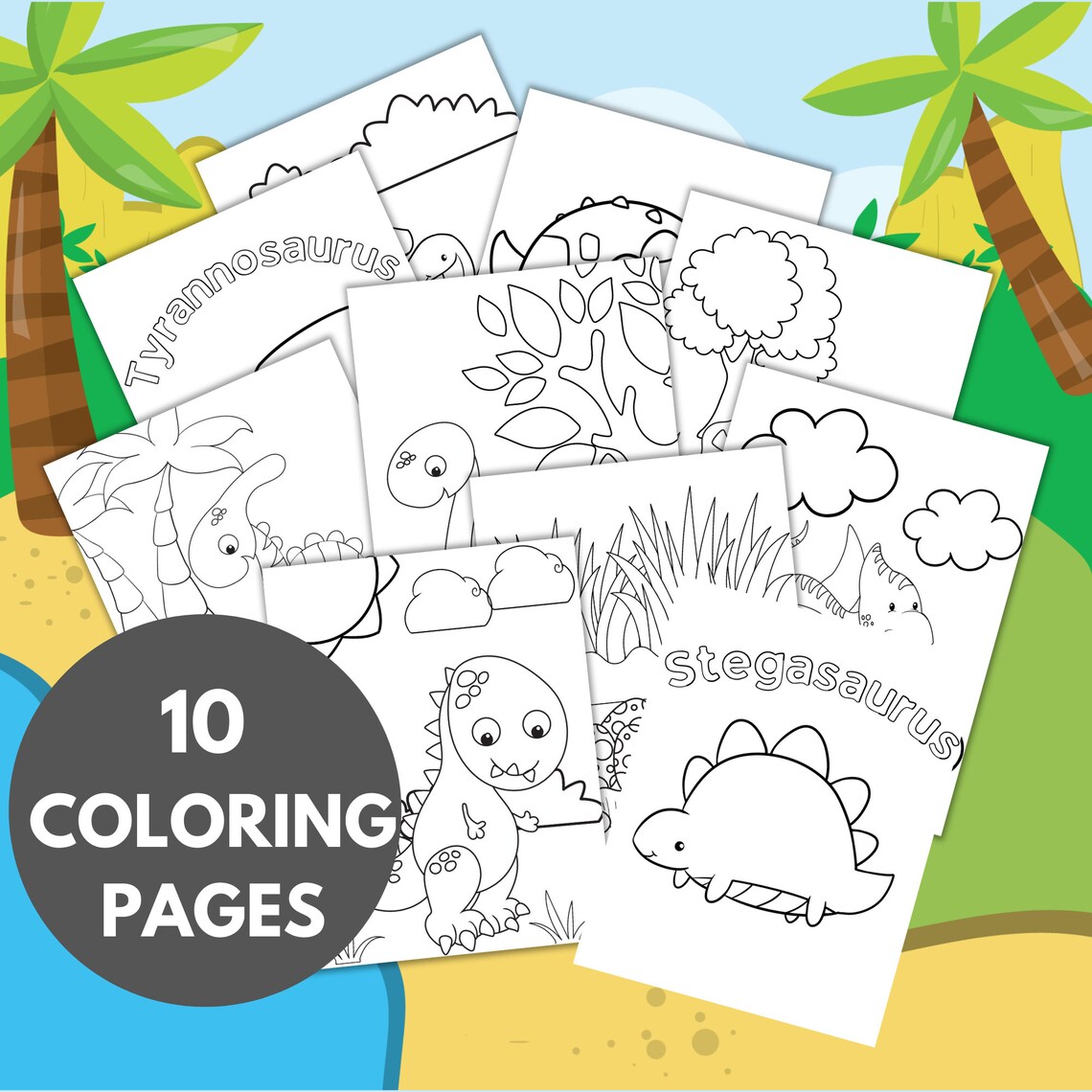 Fun Dinosaur Coloring Pages for Kids, Dinosaur Printables, Dinosaur ...