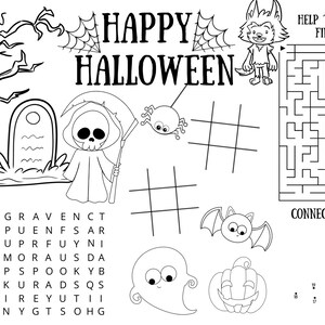 Halloween Activity Placemat for Kids Digital Download, Halloween ...