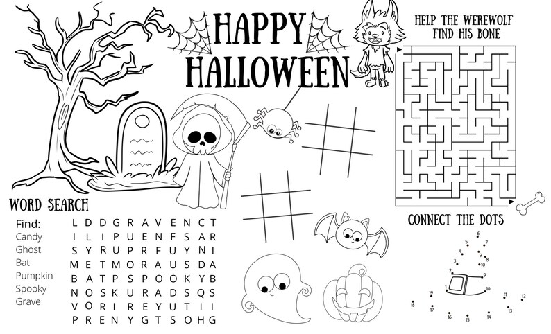 Halloween Activity Placemat for Kids Digital Download, Halloween ...