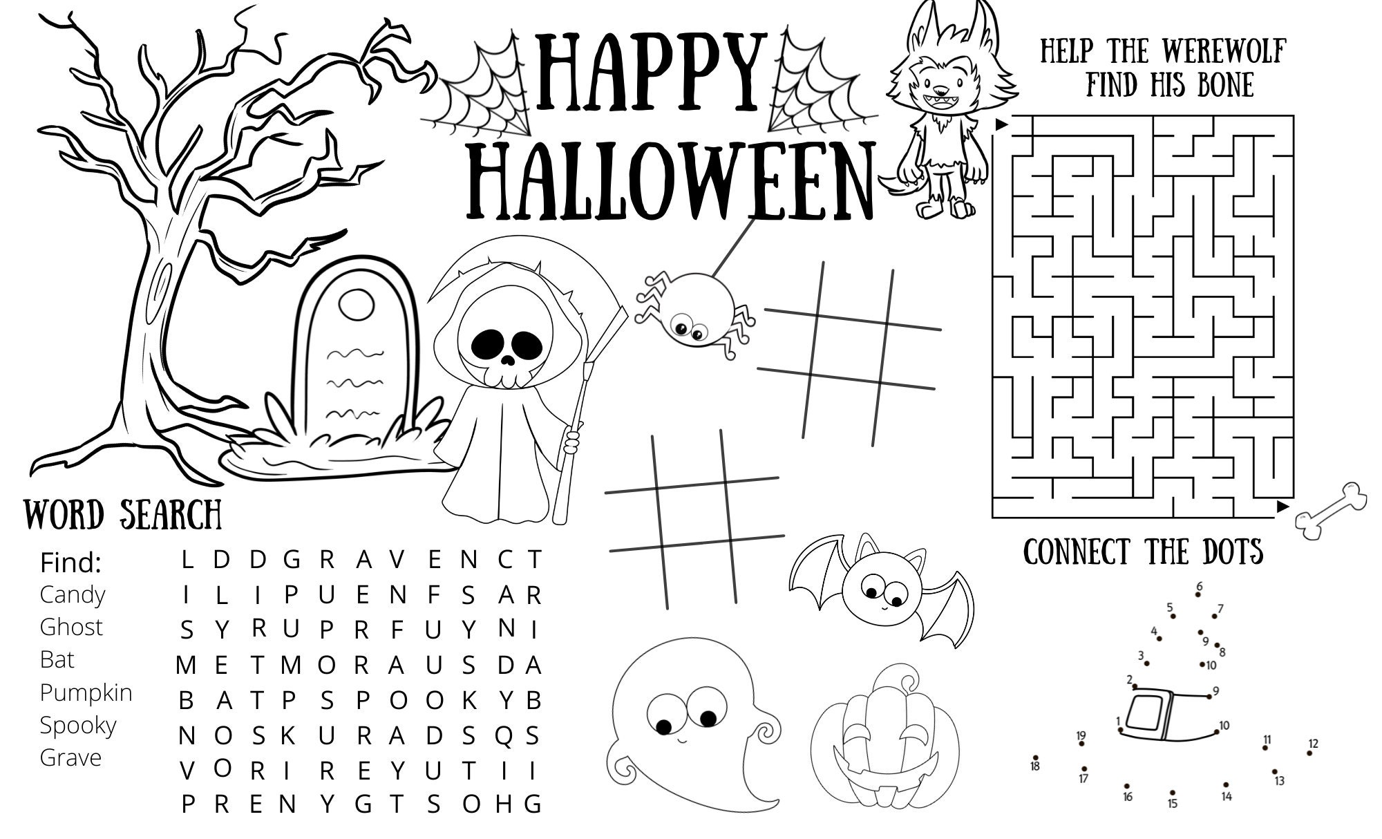 Halloween Activity Placemat for Kids Digital Download, Halloween ...