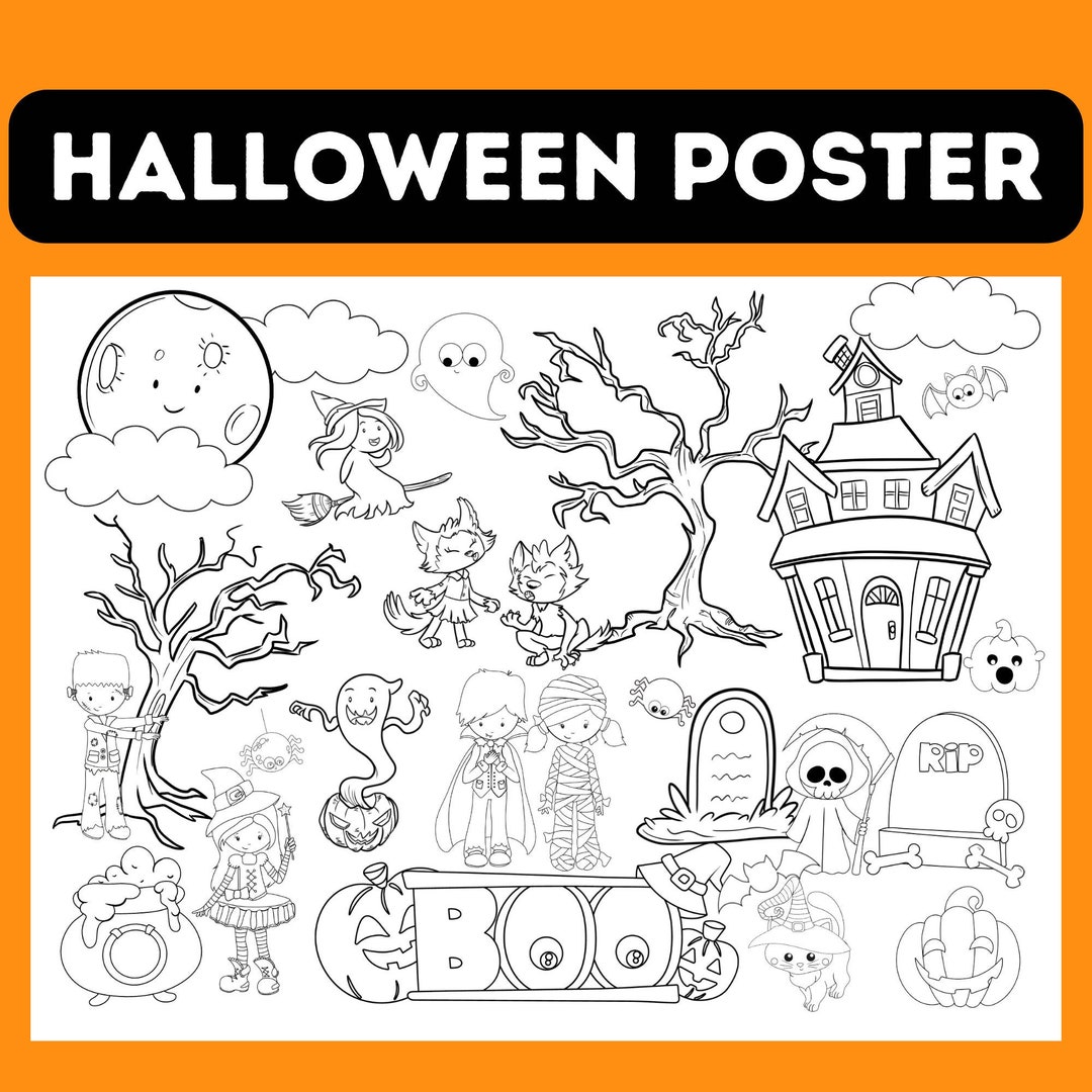 Halloween Themed Digital Coloring Poster for Kids Printable - Etsy
