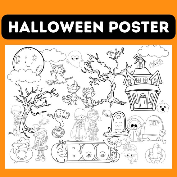 Halloween Themed Digital Coloring Poster for Kids Printable - Etsy