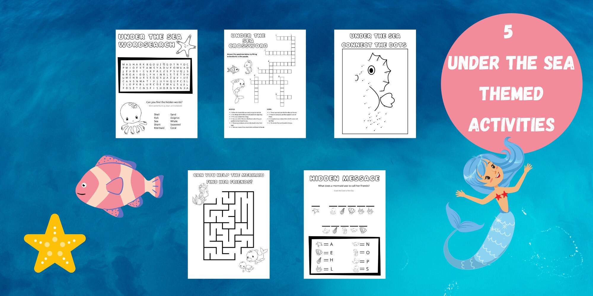 Under the Sea Coloring and Activity Pages for Kids Mermaid - Etsy