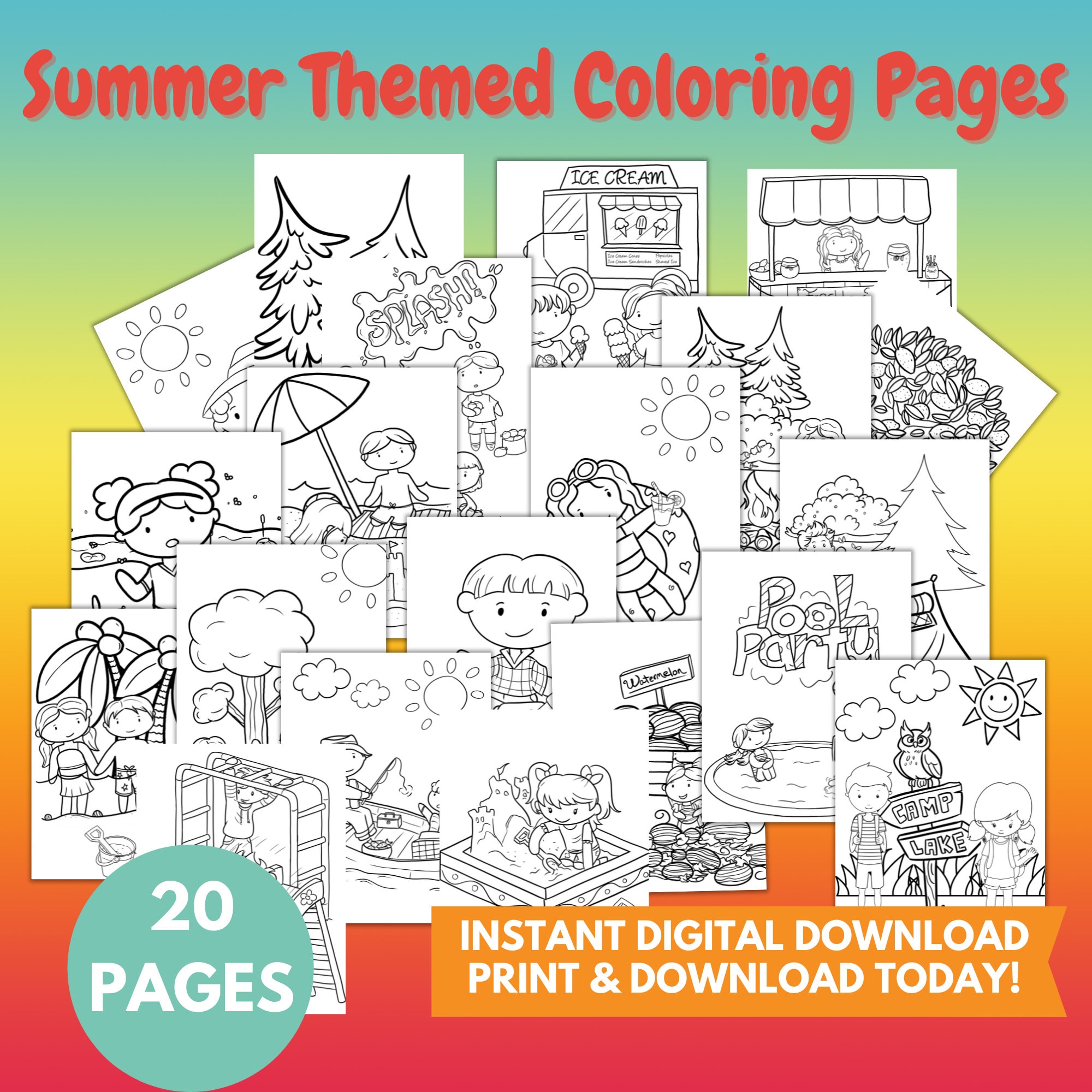 Summer Coloring Pages, 20 Printable Summer Themed Coloring Pages for ...