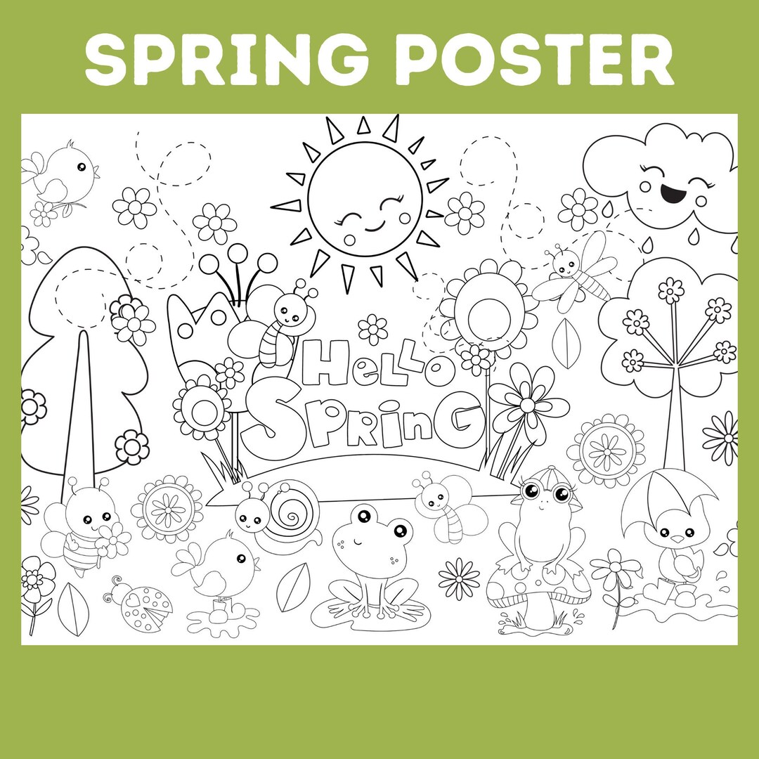 Spring Digital Coloring Poster for Kids, Printable Spring Themed ...