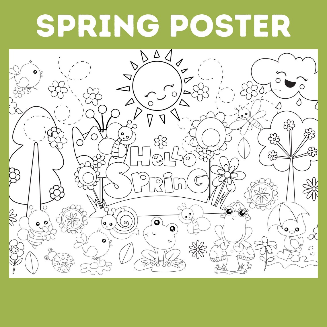 Spring Digital Coloring Poster for Kids, Printable Spring Themed ...