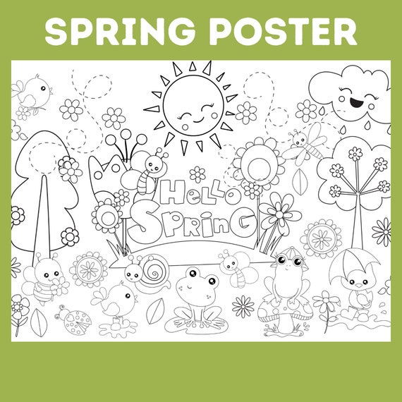 Spring Digital Coloring Poster for Kids Printable Spring | Etsy
