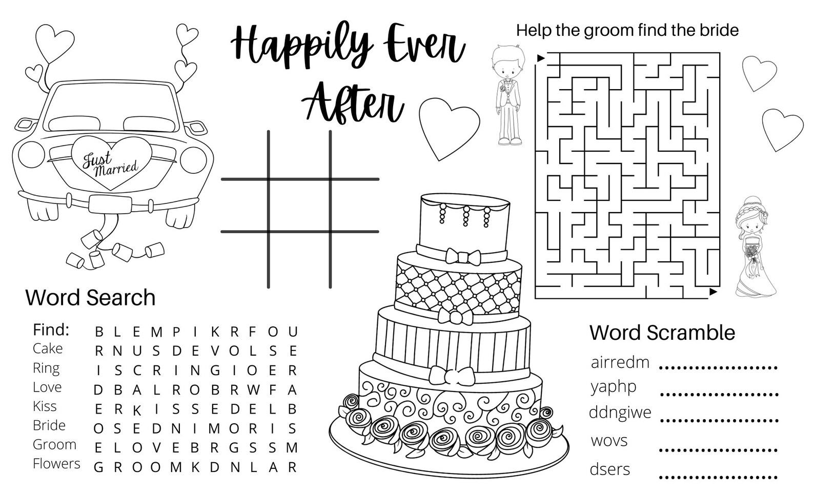 Wedding Activity Coloring Placemat for Kids, Wedding Reception Favor ...