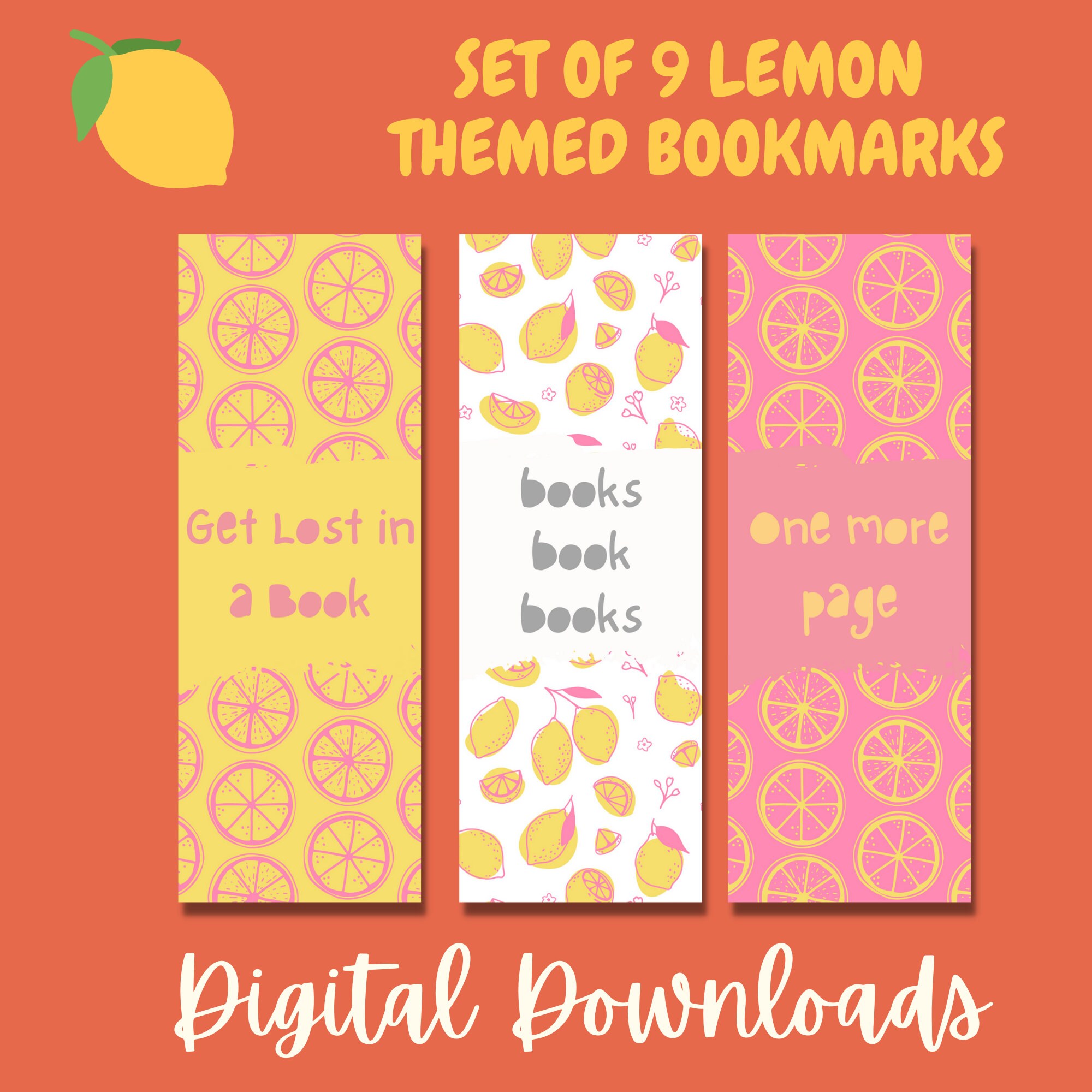 Set of 9 Lemonade Themed Bookmarks, Printable Bookmarks, Lemon Themed ...