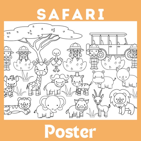 Safari Themed Digital Coloring Poster for Kids Printable | Etsy