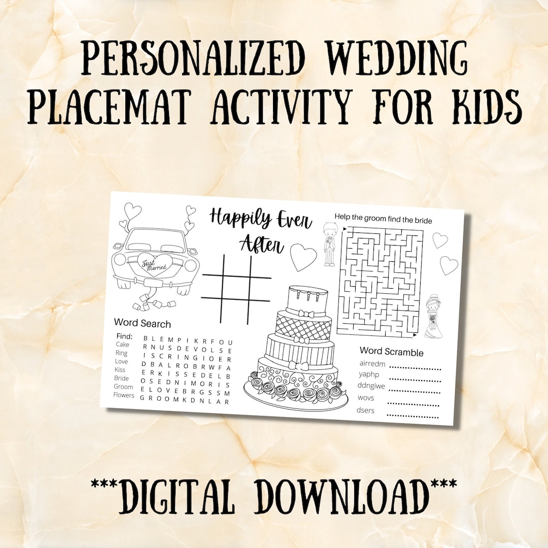 Wedding Activity Coloring Placemat for Kids, Wedding Reception Favor ...