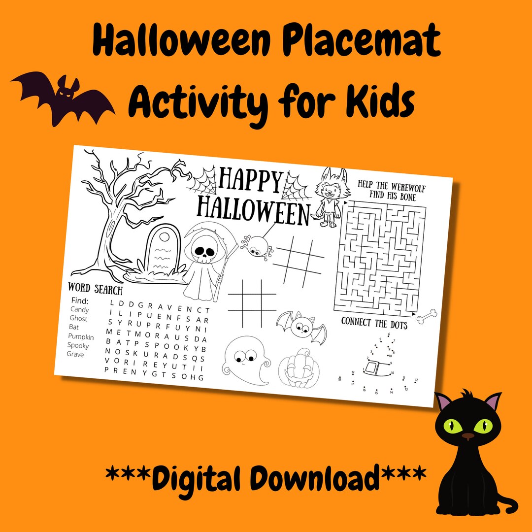 Halloween Activity Placemat for Kids Digital Download, Halloween ...