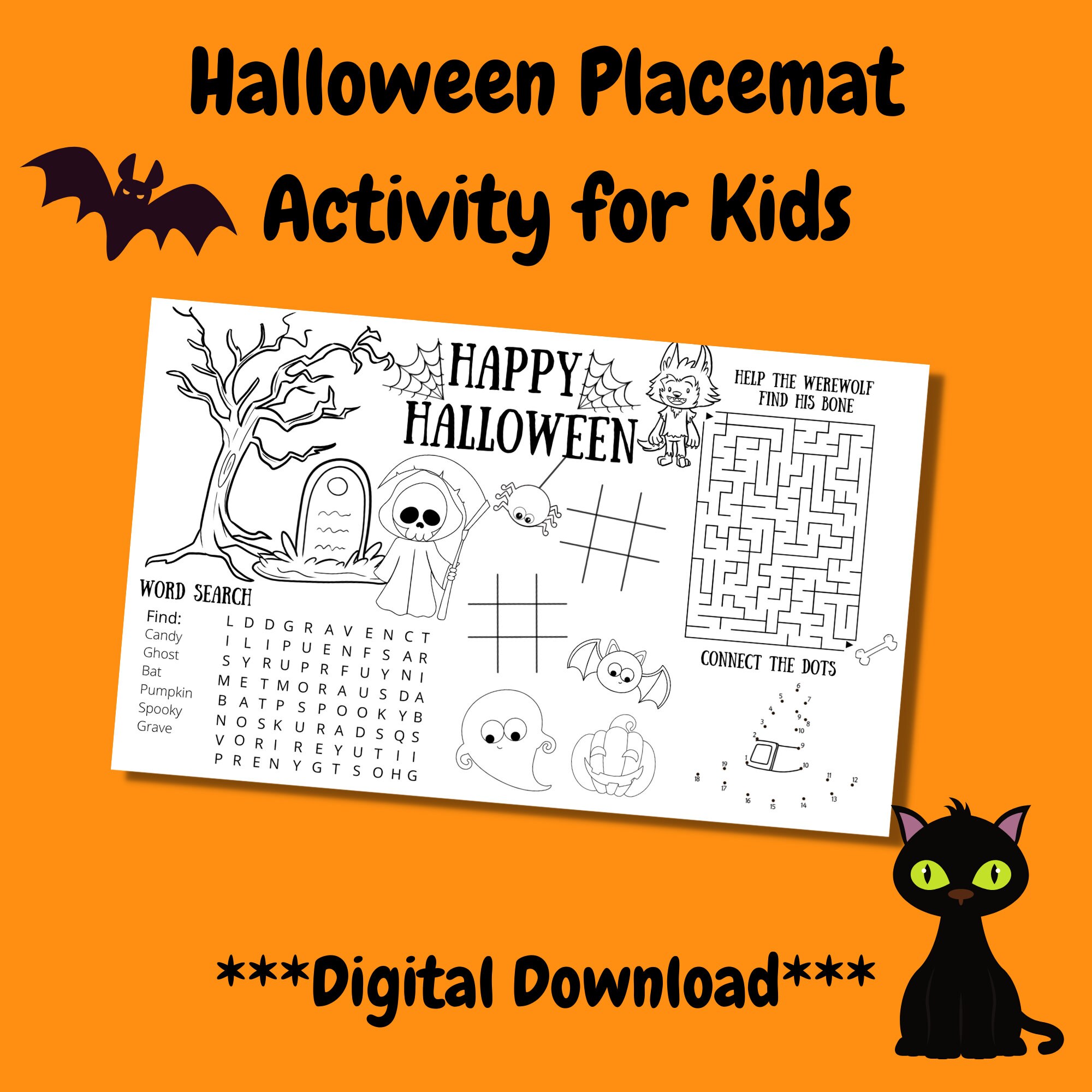 Halloween Activity Placemat for Kids Digital Download, Halloween ...