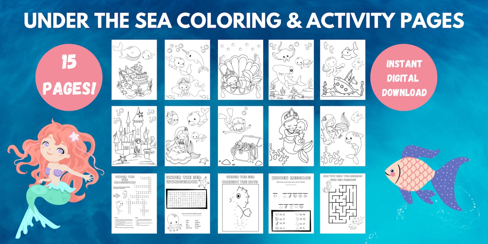 Under the Sea Coloring and Activity Pages for Kids Mermaid - Etsy