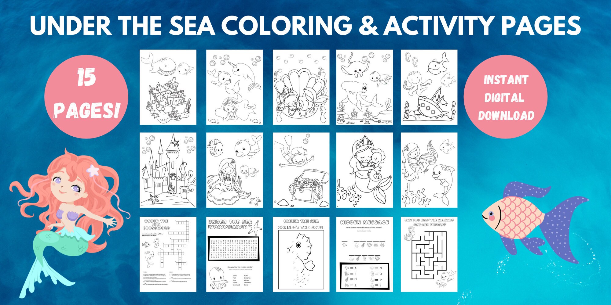 Under the Sea Coloring and Activity Pages for Kids, Mermaid Coloring ...
