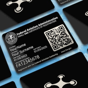 FAA Drone Operator Registration ID Card - Personalised, Aluminium ...