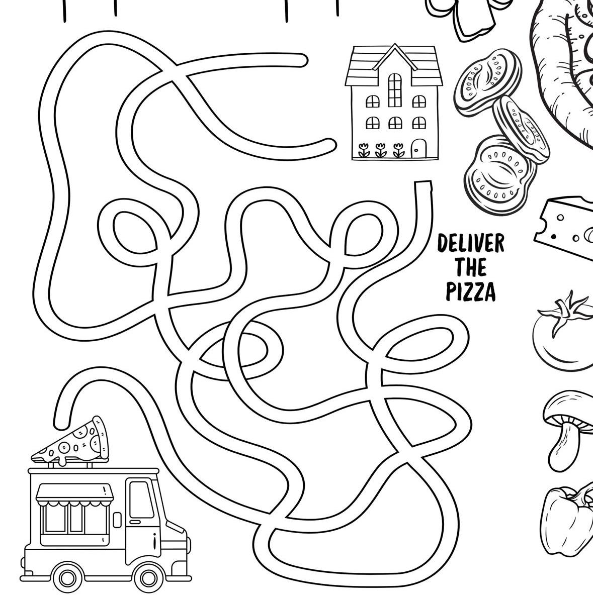 Pizza Party Placemat, Pizza Coloring Placemat, Pizzeria Party Activity ...