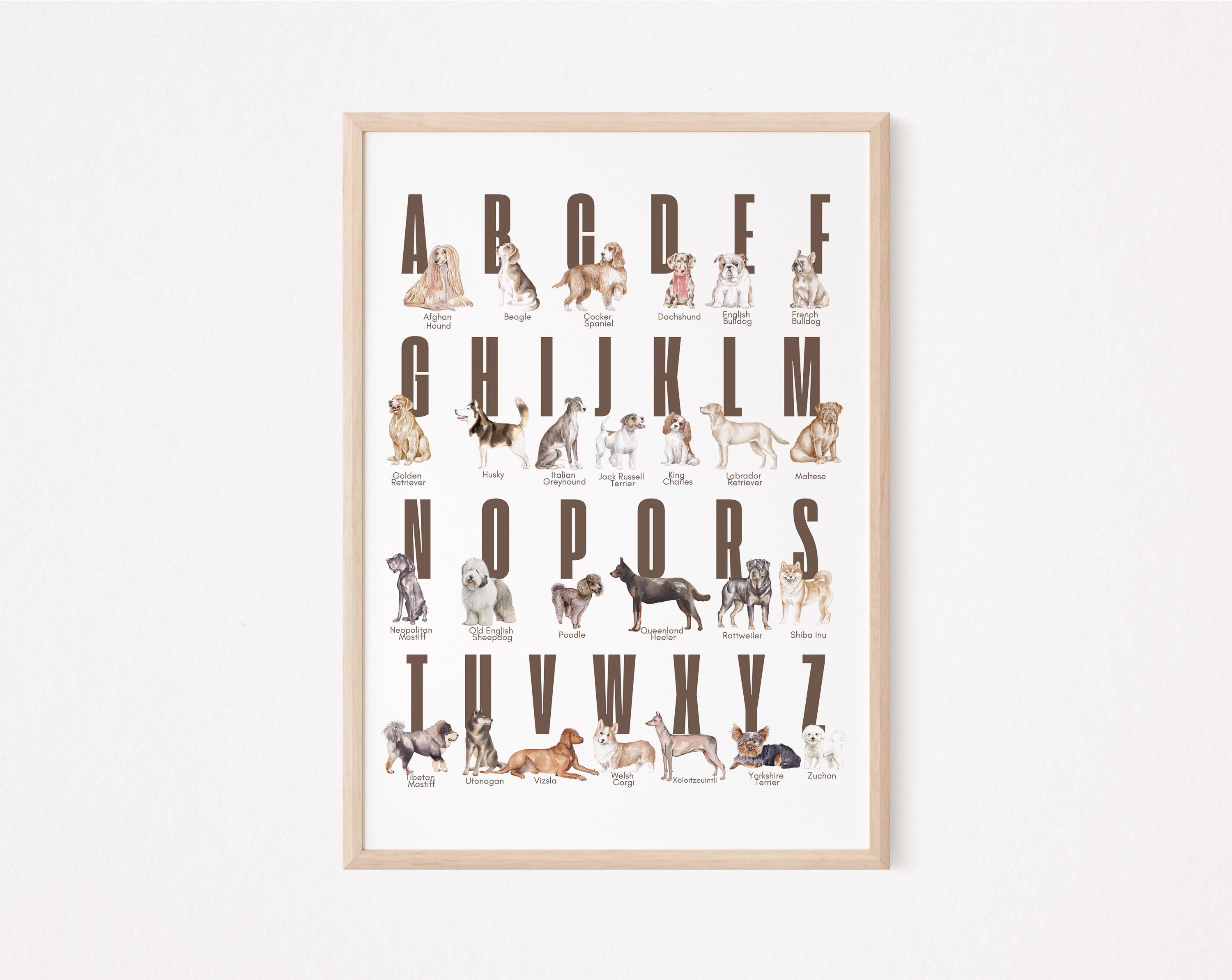 Dog Alphabet Poster, ABC Animals Watercolor, Dog Breed Alphabet Nursery ...