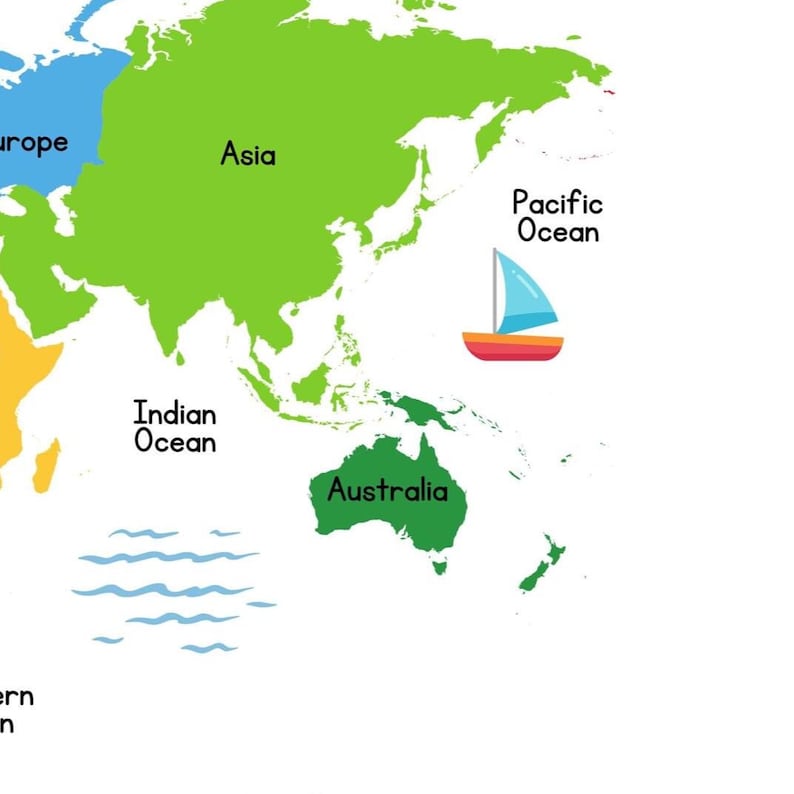 Printable Kids World Map, Continents Oceans Educational Chart, World ...